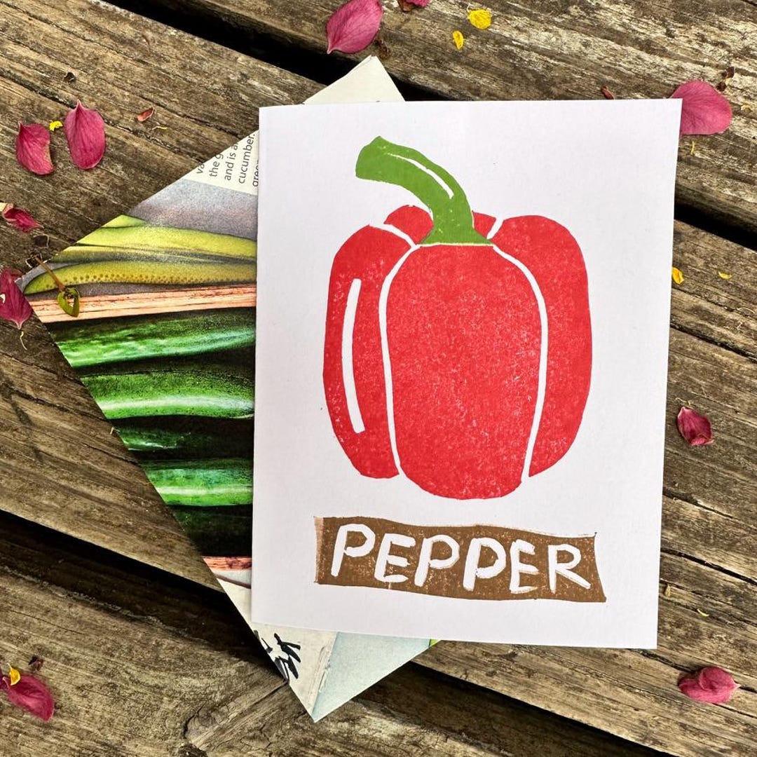 Red Pepper Block Print Greeting Card | Upcycled Seed Catalogue ...