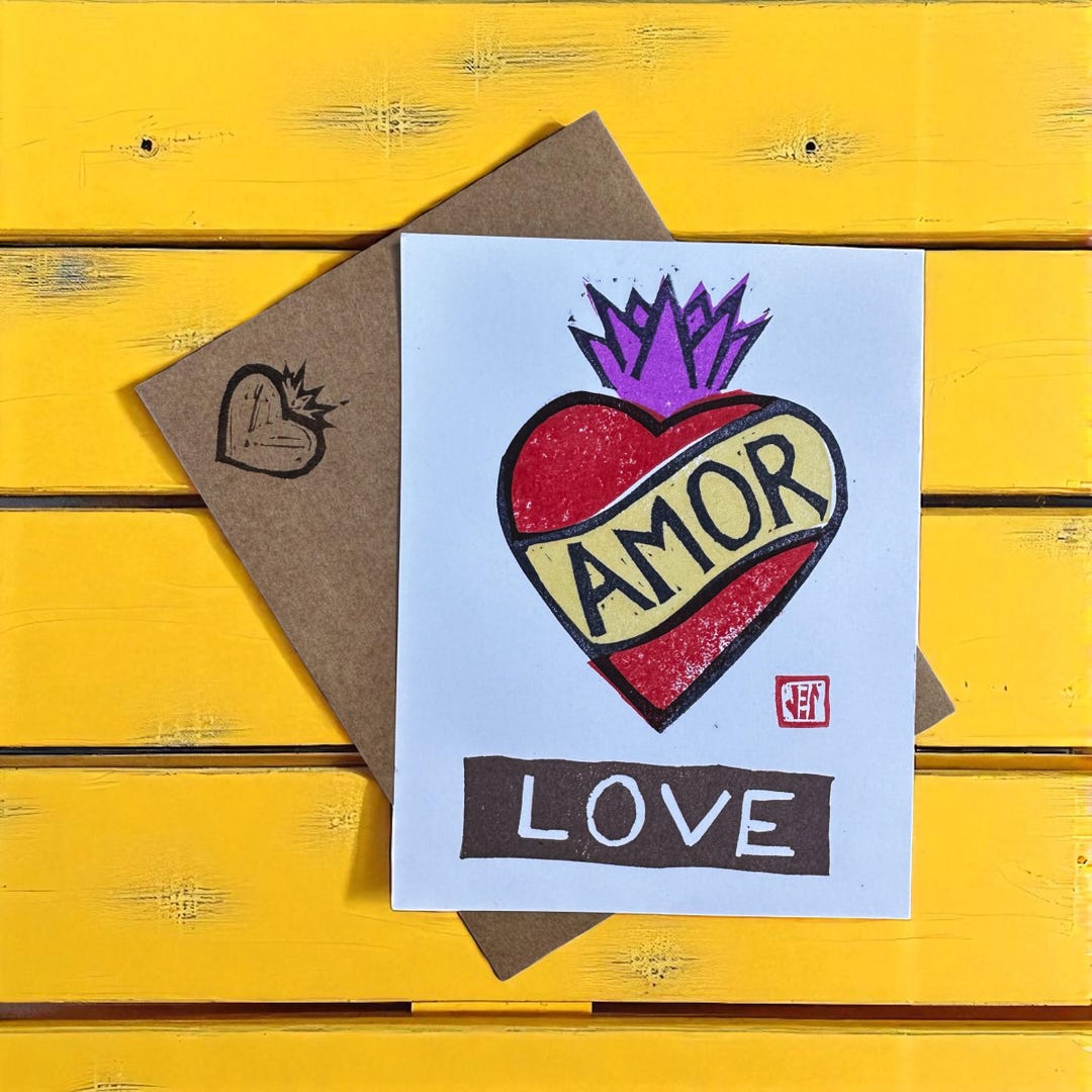Blank Greeting Card, Love, Block Print, Linocut, Amor - Etsy