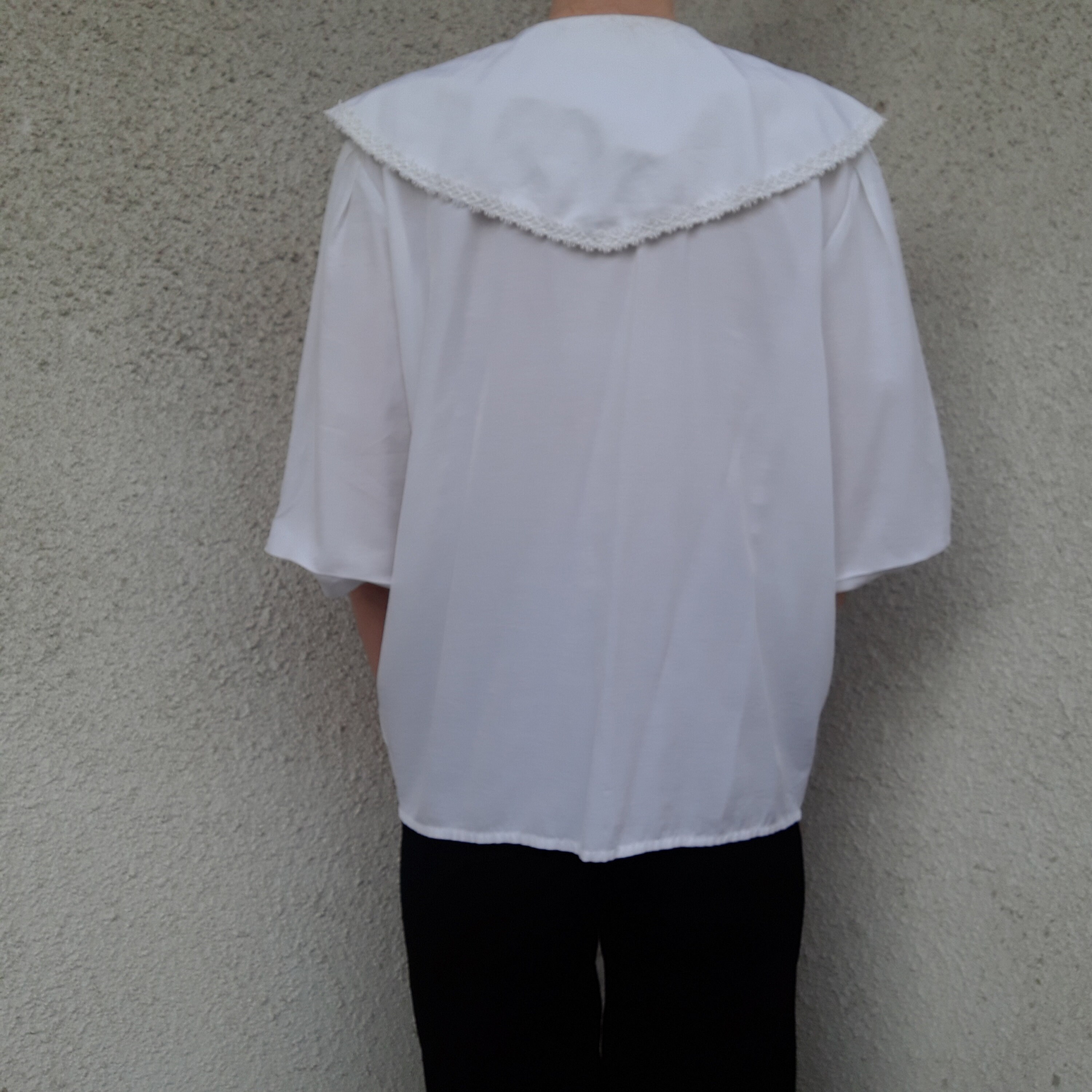 Vintage Viscose-blend White Blouse Unique Voluminous Collar - Etsy