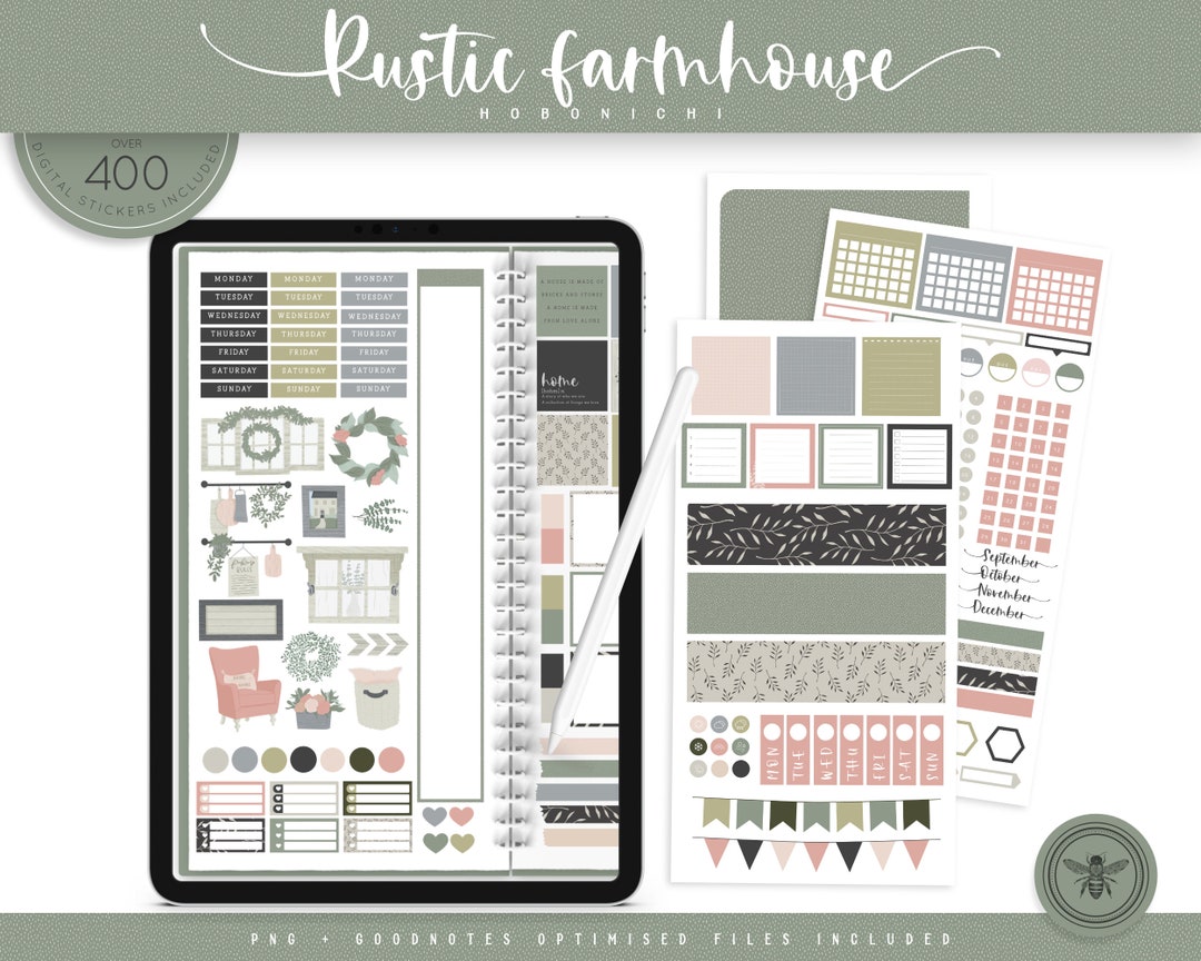 Rustic Farmhouse Hobonichi Digital Planner Stickers Digital Journal ...