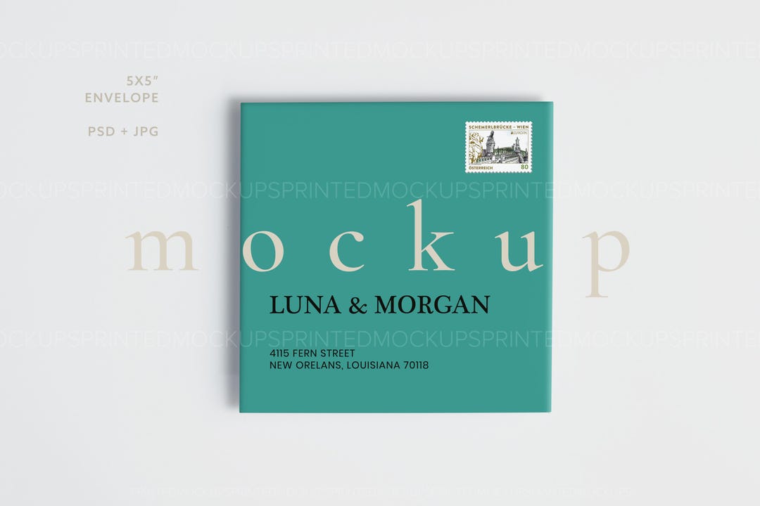 5x5 Envelope, Minimal Square Envelope Mockup, Elegant 5x5 Editable ...