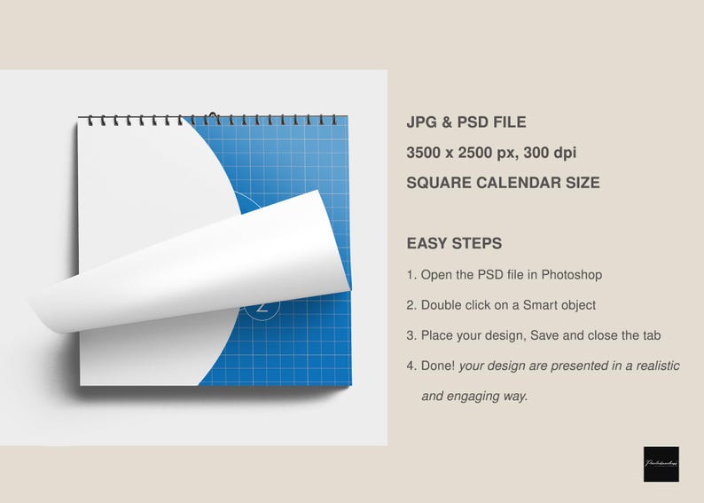 Calendar Mockup, Wall Calendar Mockup, White Calendar PSD, Square ...