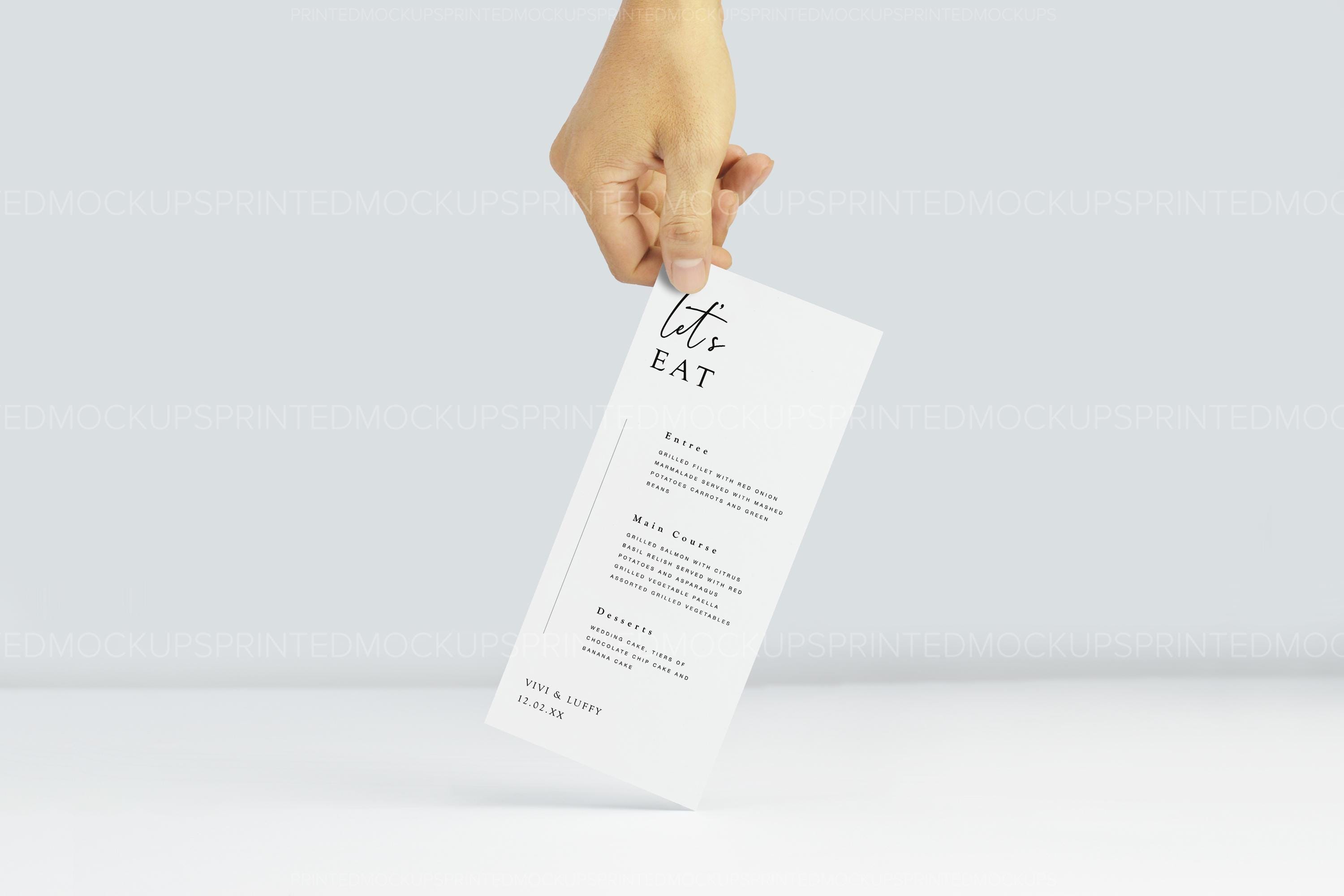 Blank Menu Card Mockup, Hand Mockup, Printed Menu Card for Wedding ...