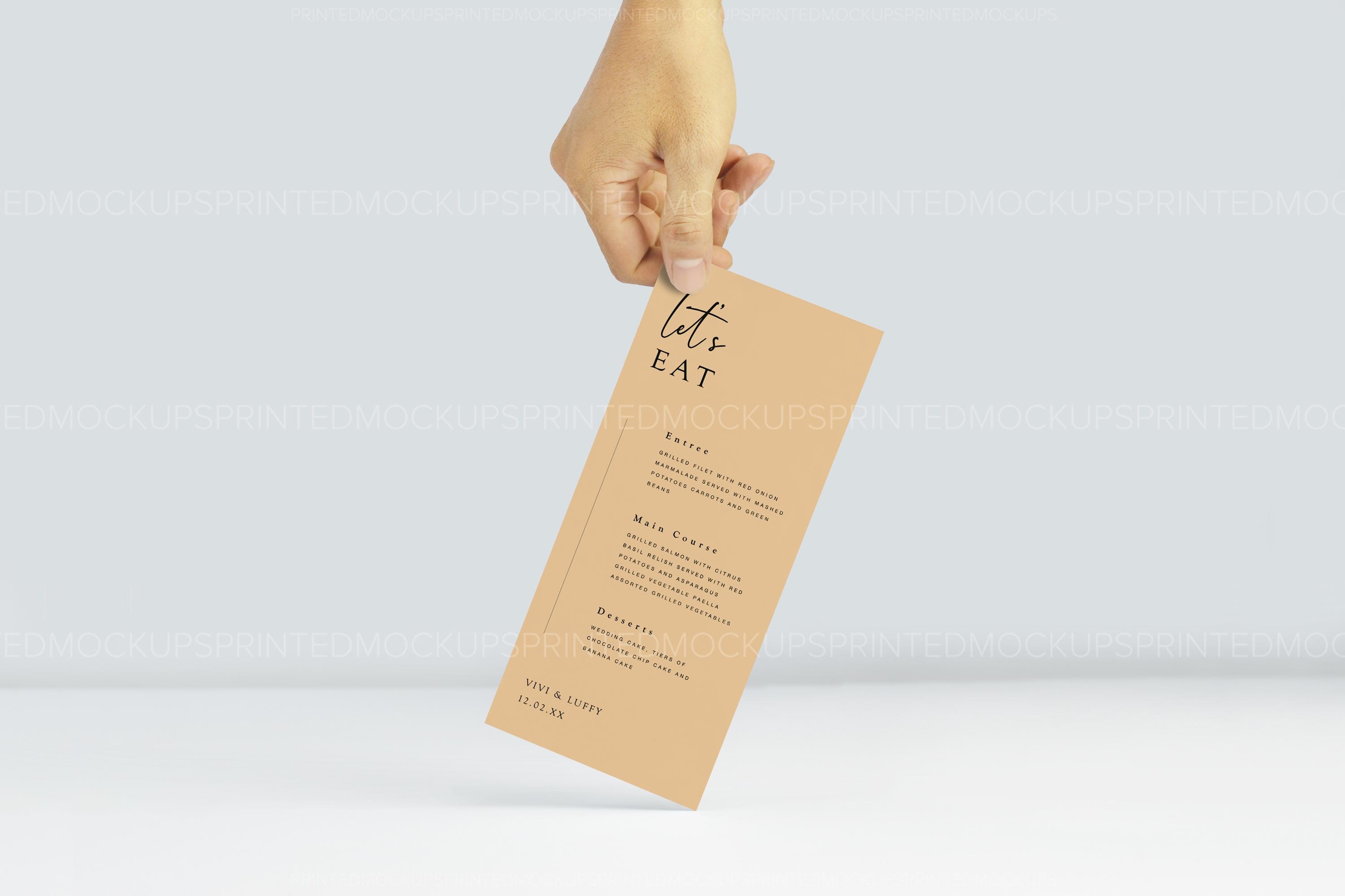 Blank Menu Card Mockup, Hand Mockup, Printed Menu Card for Wedding ...