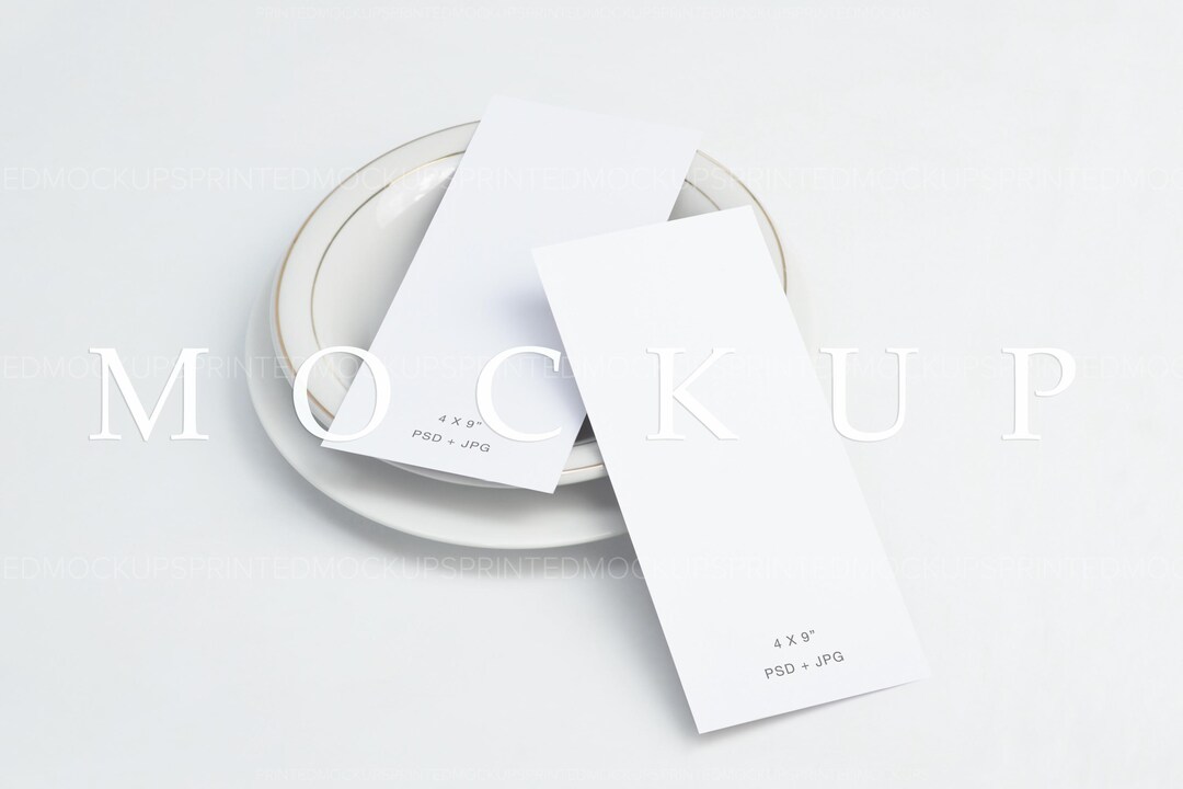4x9 Wedding Menu Mockup, Modern Menu and Thank You Card Mockup, Simple ...