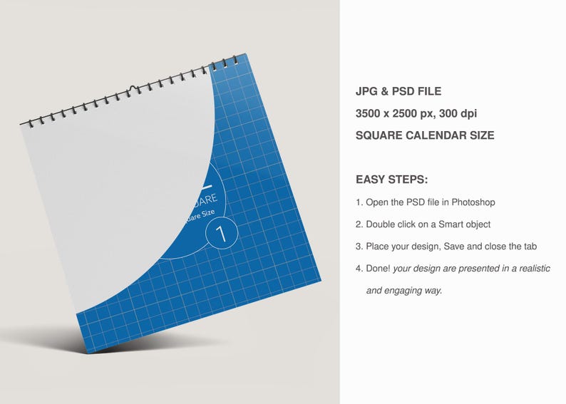 Square Desk Calendar Mockup, Black Spiral Binding (PSD & JPG Digital ...