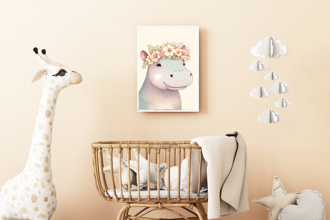 Printable Poster, Print Your Own Poster, Boho Hippo, Nursery Poster ...