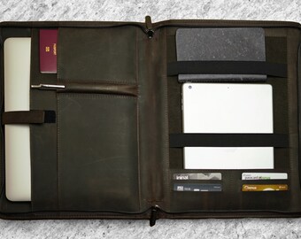 Genuine Leather, Personalized Zippered Organizer, Laptop Case 14 Inch ...