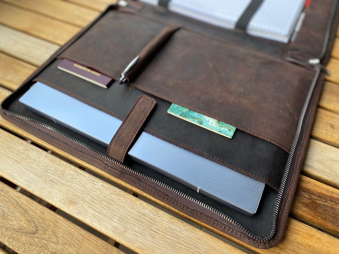 Genuine Leather, Personalized Zippered Organizer, Laptop Case ( 14 Inch ...