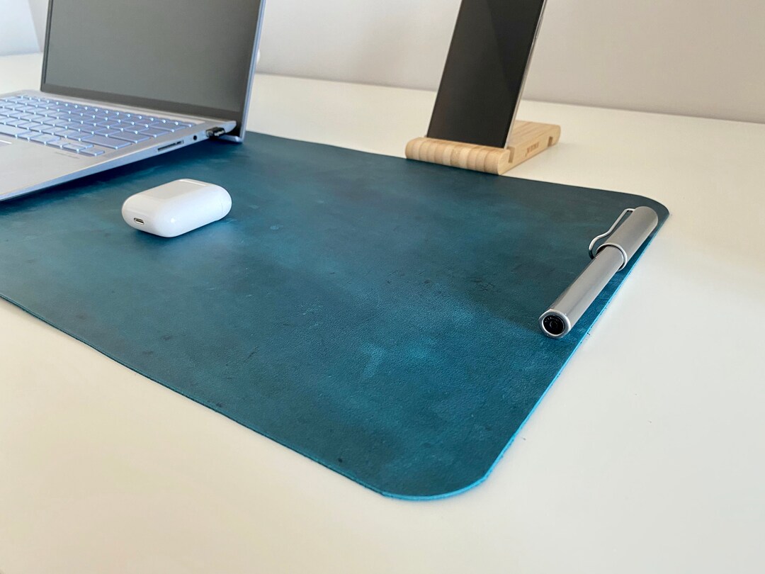 Personalized Genuine Leather Ocean Blue Desk Mat - Etsy