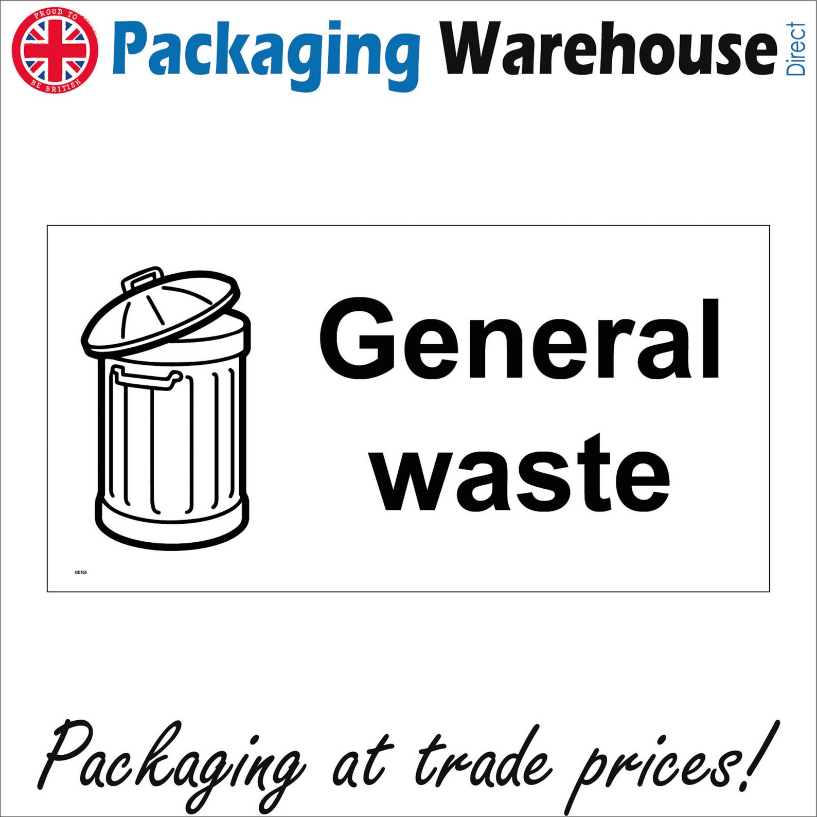 GE165-SL General Waste Sign Rubbish Bin Tip Garage Can Trash Compost ...