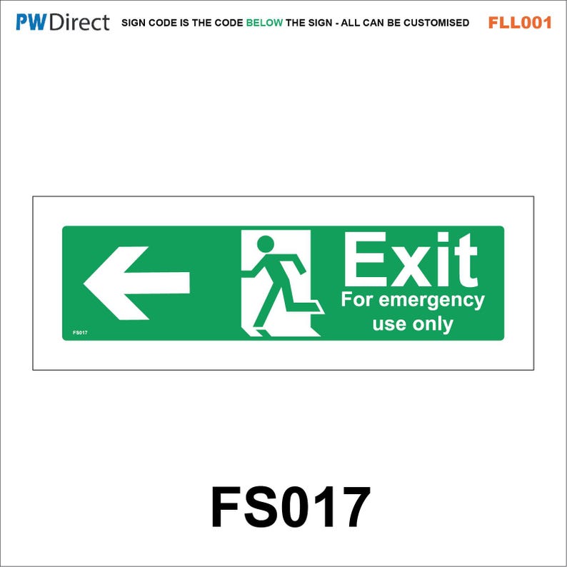 FLL001 Fire Exit Running Man Arrow Wheelchair Security Safety Warden ...