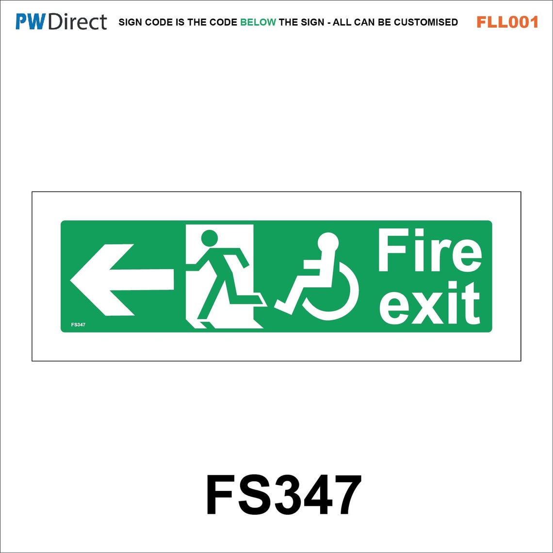 FLL001 Fire Exit Running Man Arrow Wheelchair Security Safety Warden ...