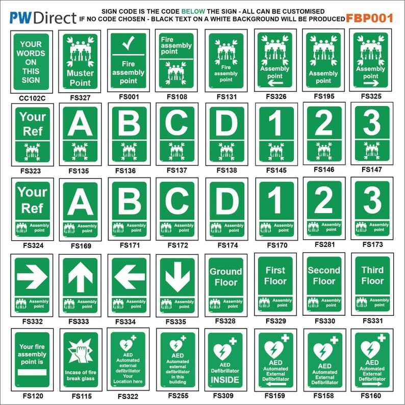 Fire Safety Emergency AED Arrows Choice Custom Muster Letters Numbers ...