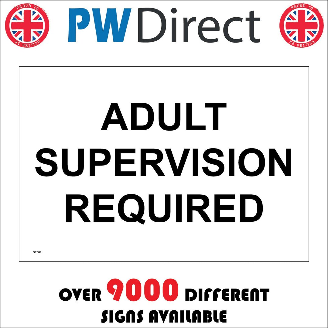 GE069-BL Adult Supervision Required Sign Health Safety Workplace Pool ...