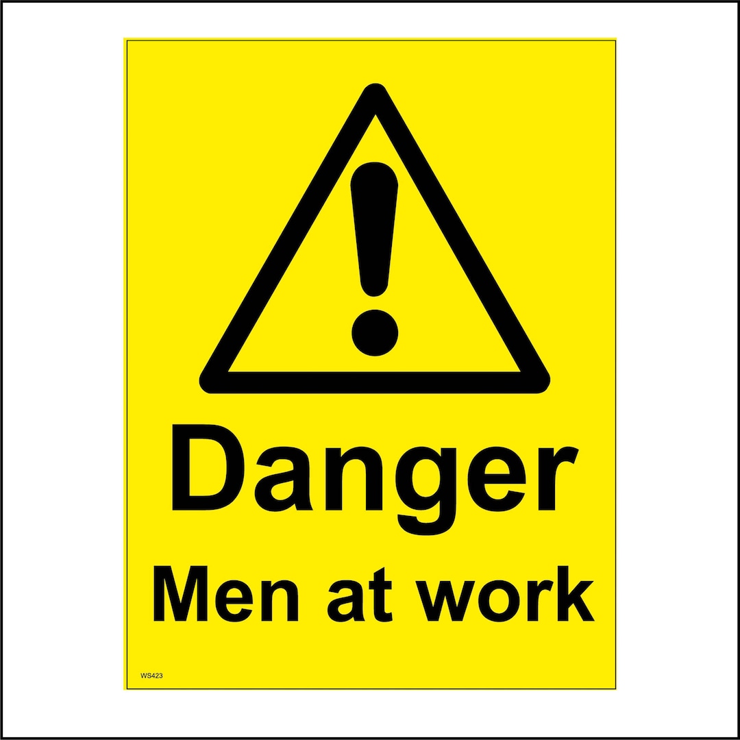 WS423 BP Danger Men at Work Sign Building Site People Tools Equipment ...
