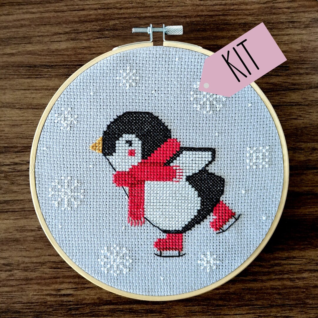 Skating Penguin Cross Stitch Kit - Etsy