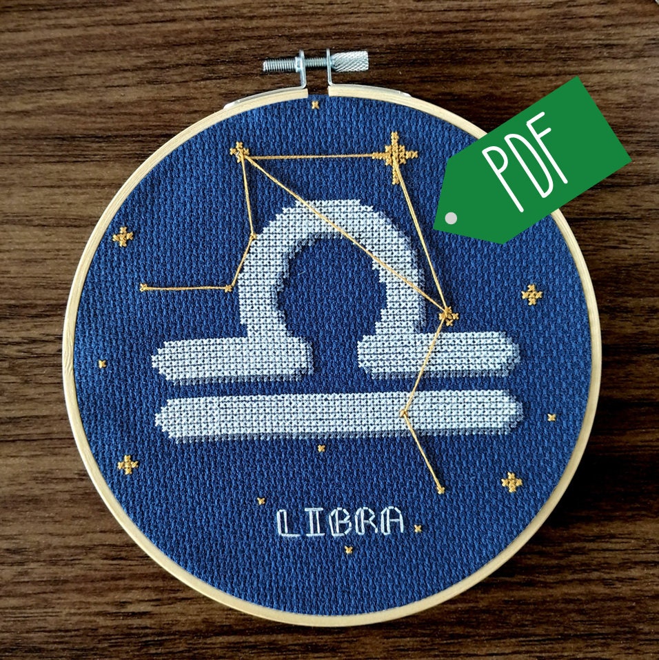 Libra Star Sign Cross Stitch Pattern PDF Download // Print at Home - Etsy