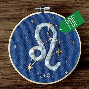 Leo Star Sign Cross Stitch Pattern PDF Download // Print at Home - Etsy