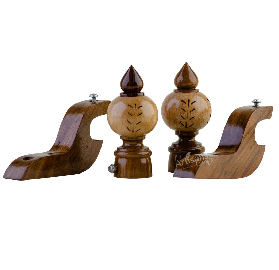 Handmade Wooden Curtain Rod Brackets & Finials for Curtains - Window ...