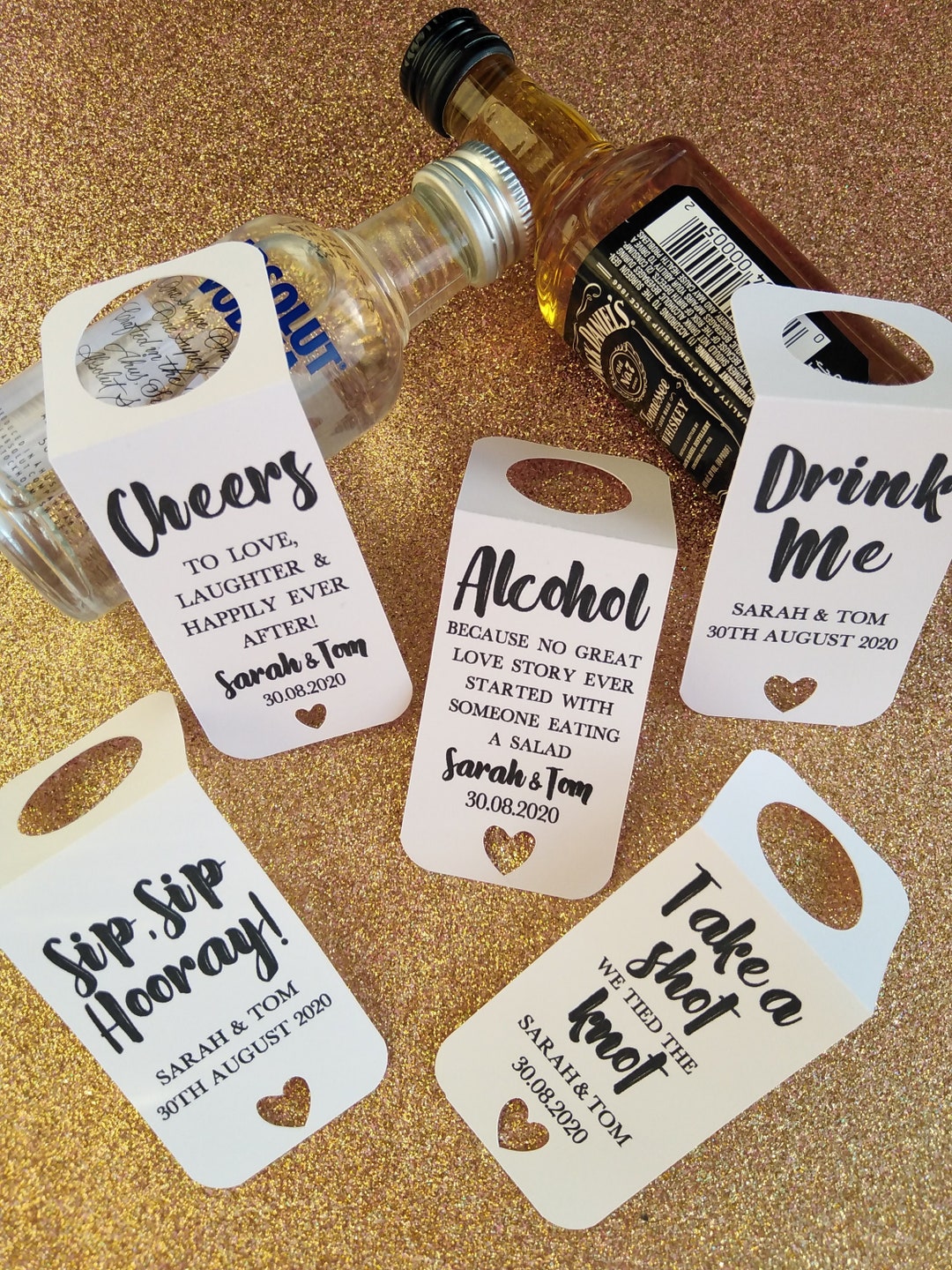 Personalised Alcohol Tags Wedding Favour Gift Tag to Fit Miniature ...