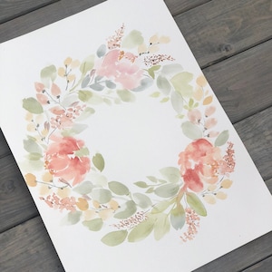 Hand Painted Watercolor Floral Wreath- Peach Peonies Large 15"x11 ...