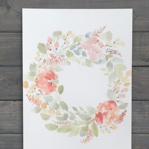 Hand Painted Watercolor Floral Wreath- Peach Peonies Large 15"x11 ...