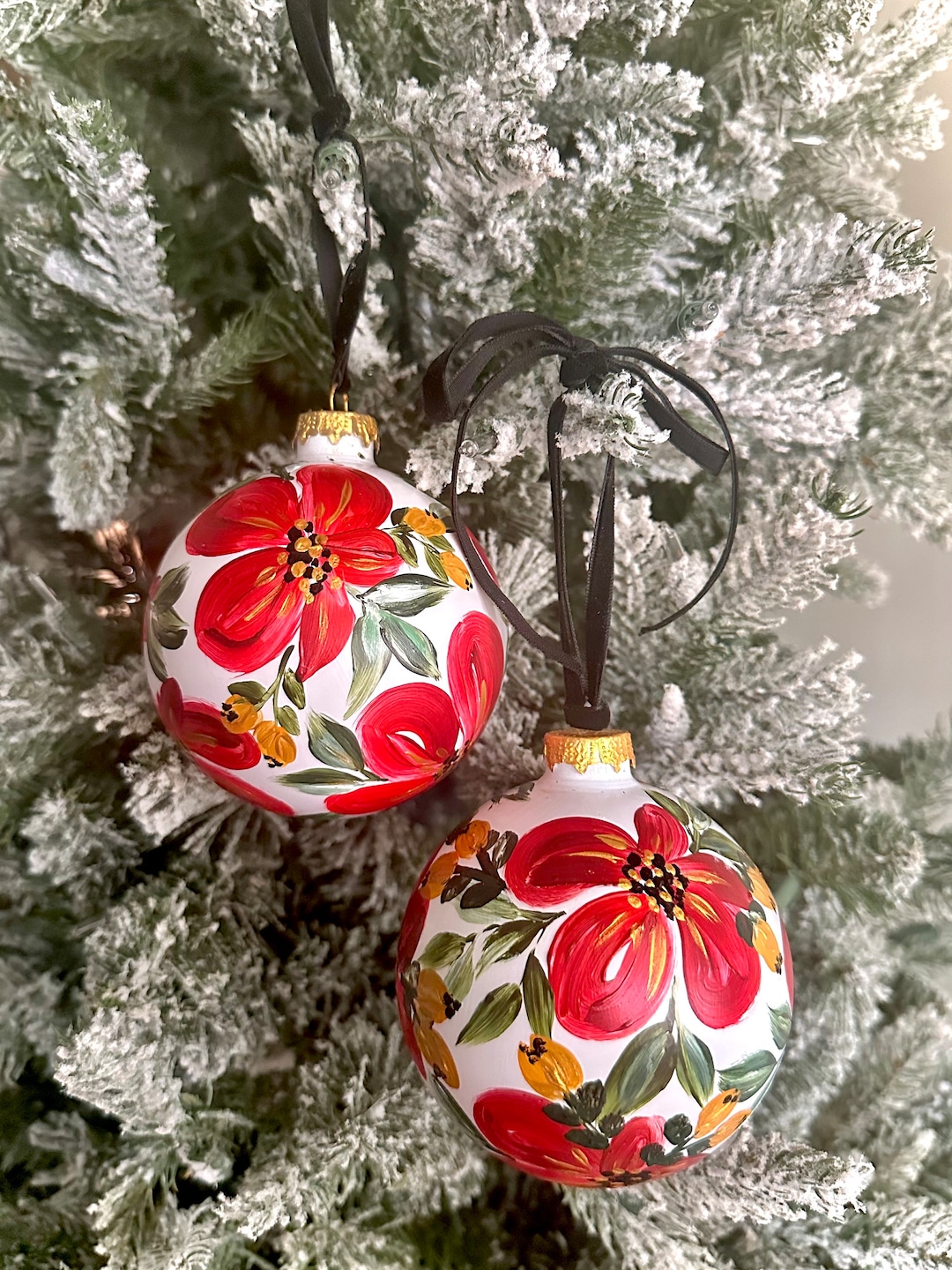Hand Painted Floral Poppy Christmas Ornament | Custom Painted Christmas ...