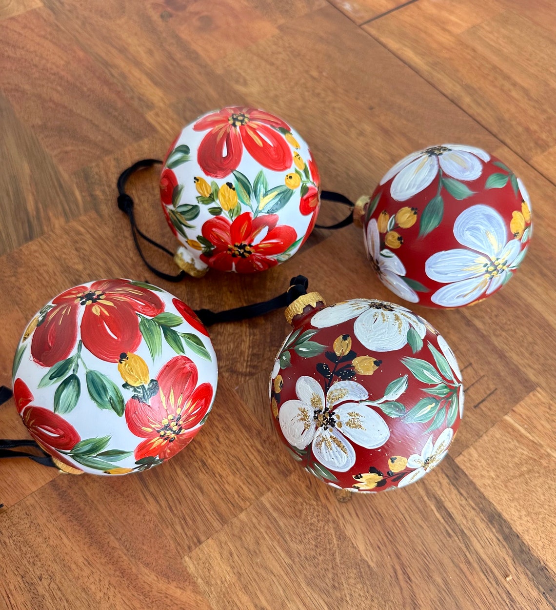 Hand Painted Floral Poppy Christmas Ornament | Custom Painted Christmas ...