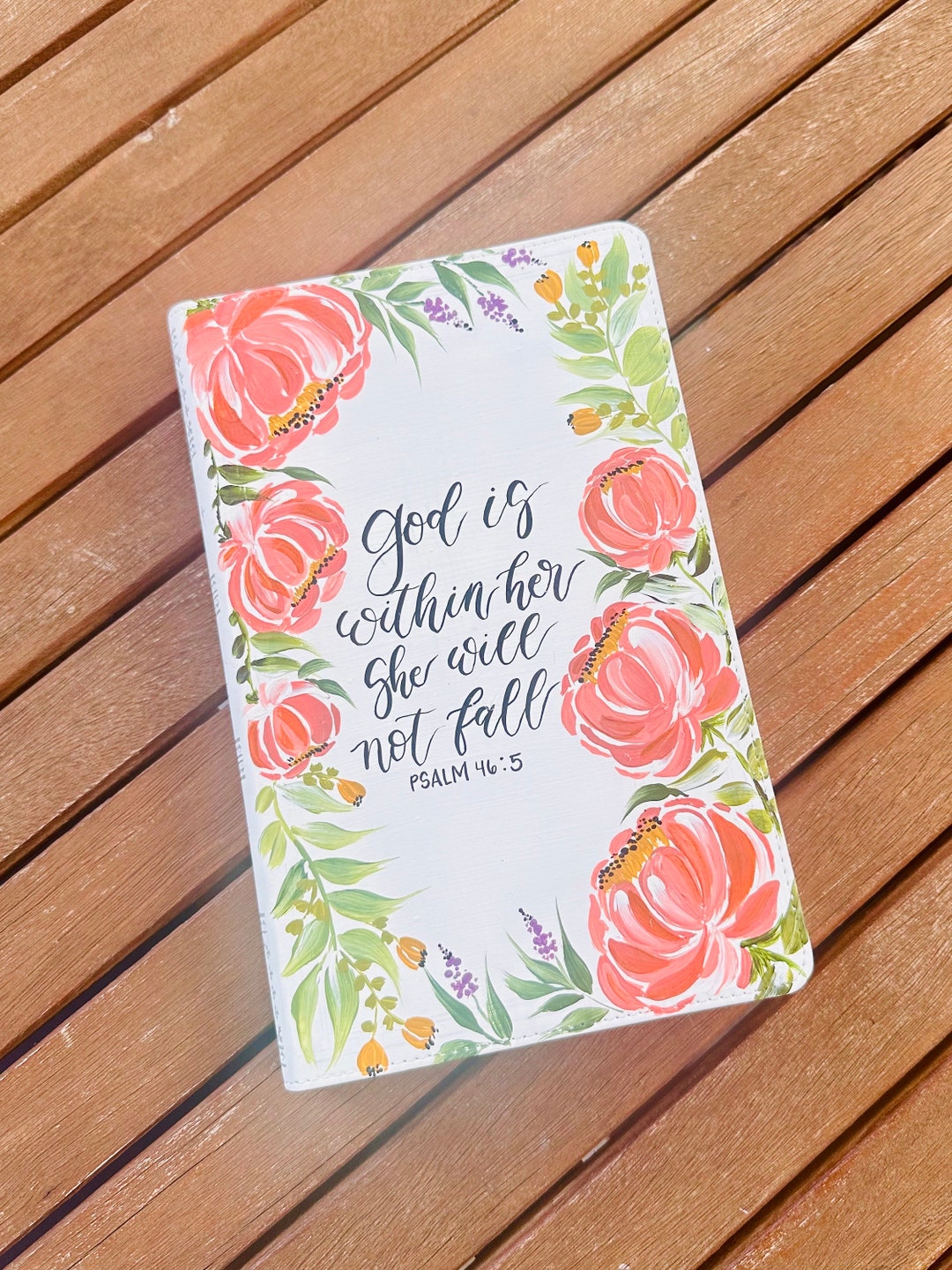 Hand Painted Custom Written Floral Bible | Pink Peony Floral Bible ...