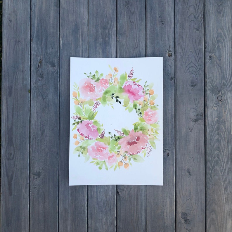 Hand Painted Watercolor Floral Wreath- Pink Peonies & Roses- Large 15 ...
