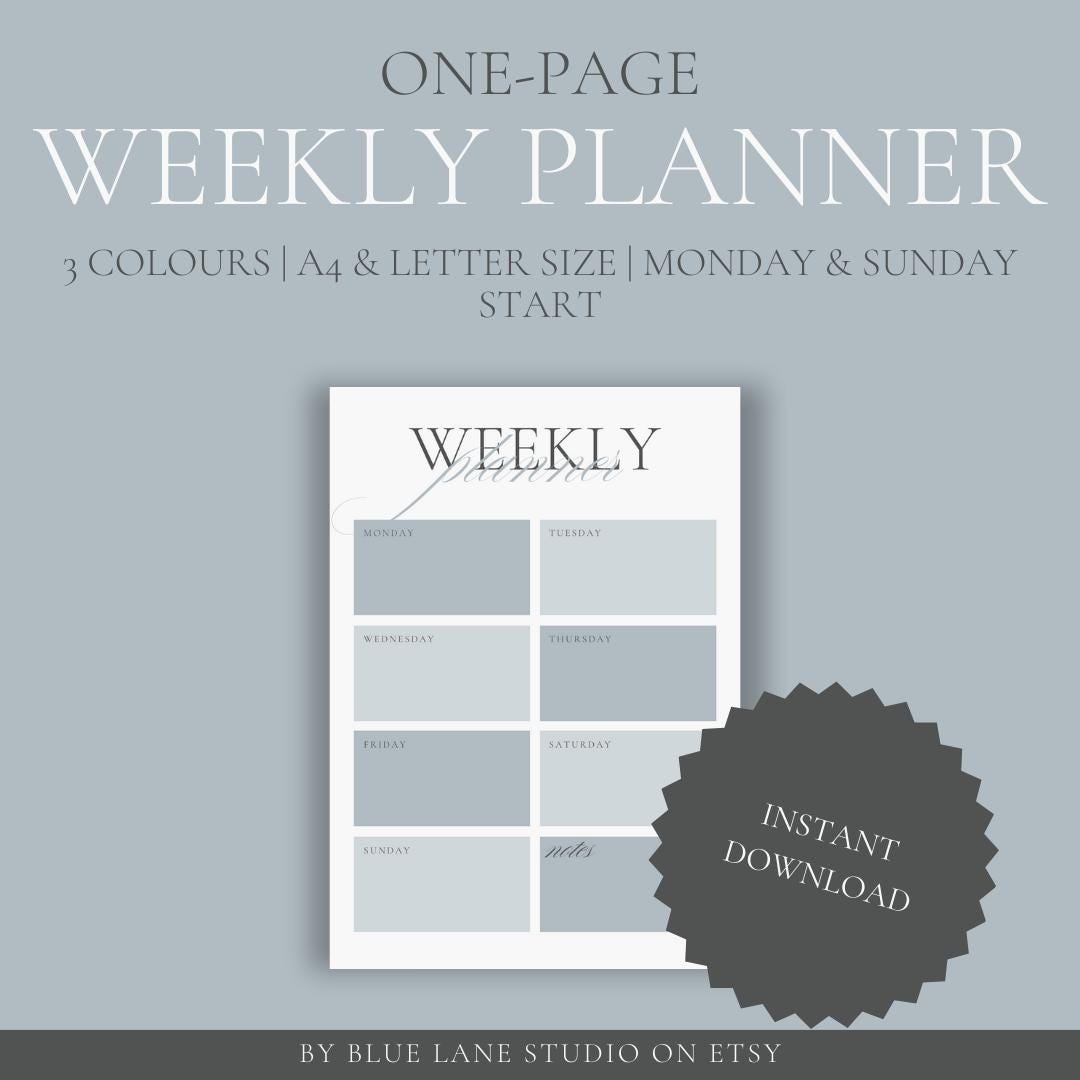 Printable Weekly Planner | One Page | 3 Designs - PDF | A4 and Letter ...