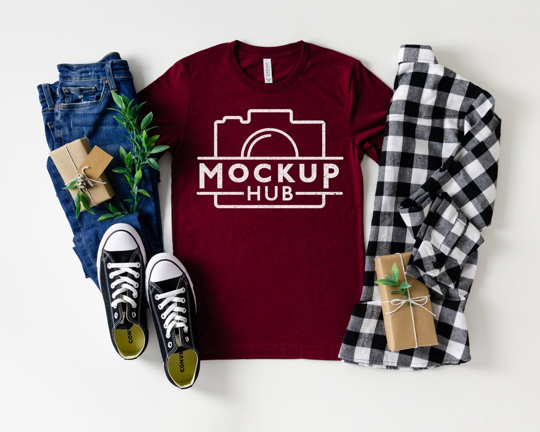 Bella Canvas Christmas Mockup | 3001 Heather Cardinal | Shirt Mockup ...