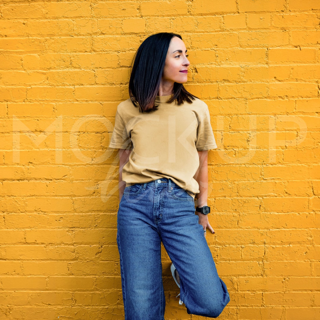 Comfort Colors 1717 Mockup Mustard | Model Mockup | 1717 Shirt Mockup ...