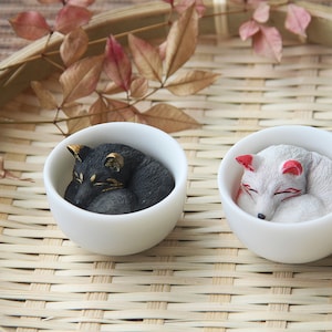 Tea Fox / Teacup Fox (oinari Black Fox) - Handmade Resin Art, Animal ...