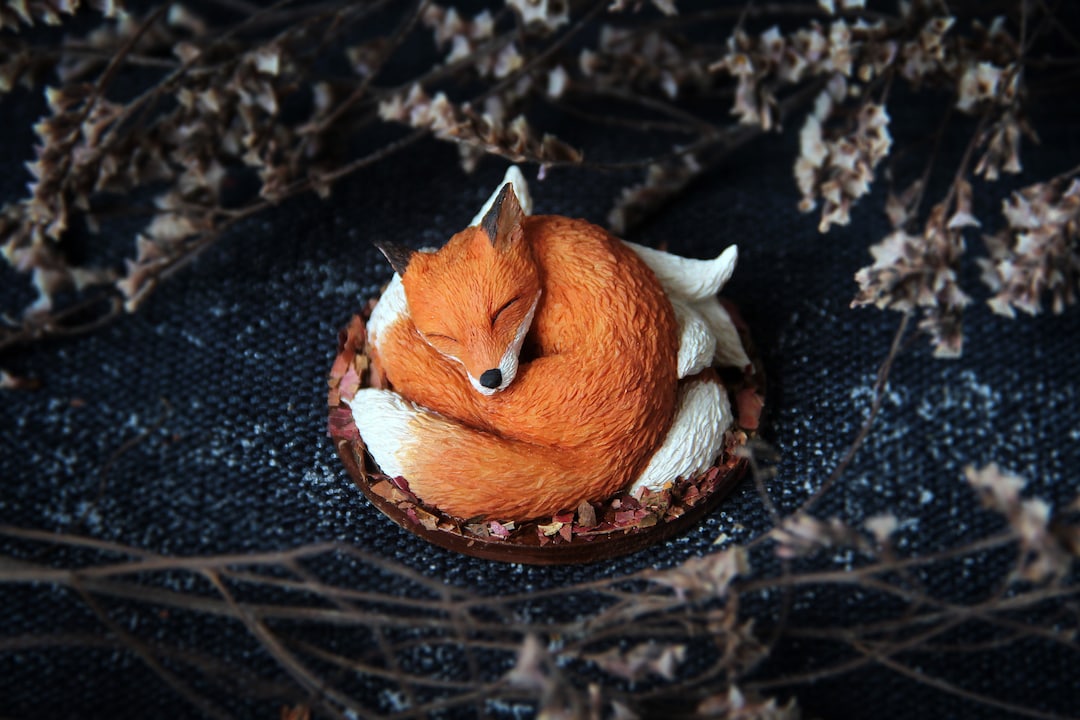 Miniature Red Nine Tailed Fox Figurine Sleep in Woods. Handmade Resin ...