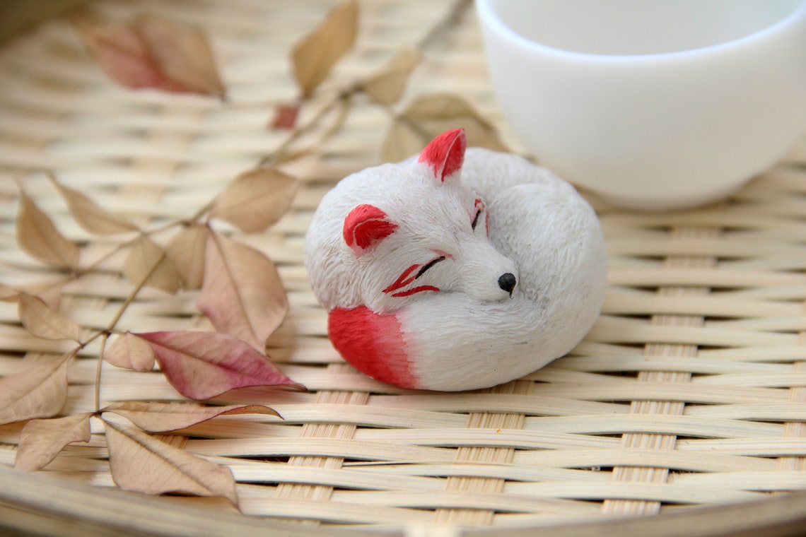Tea Fox / Teacup Fox oinari White Fox Handmade Resin Art - Etsy