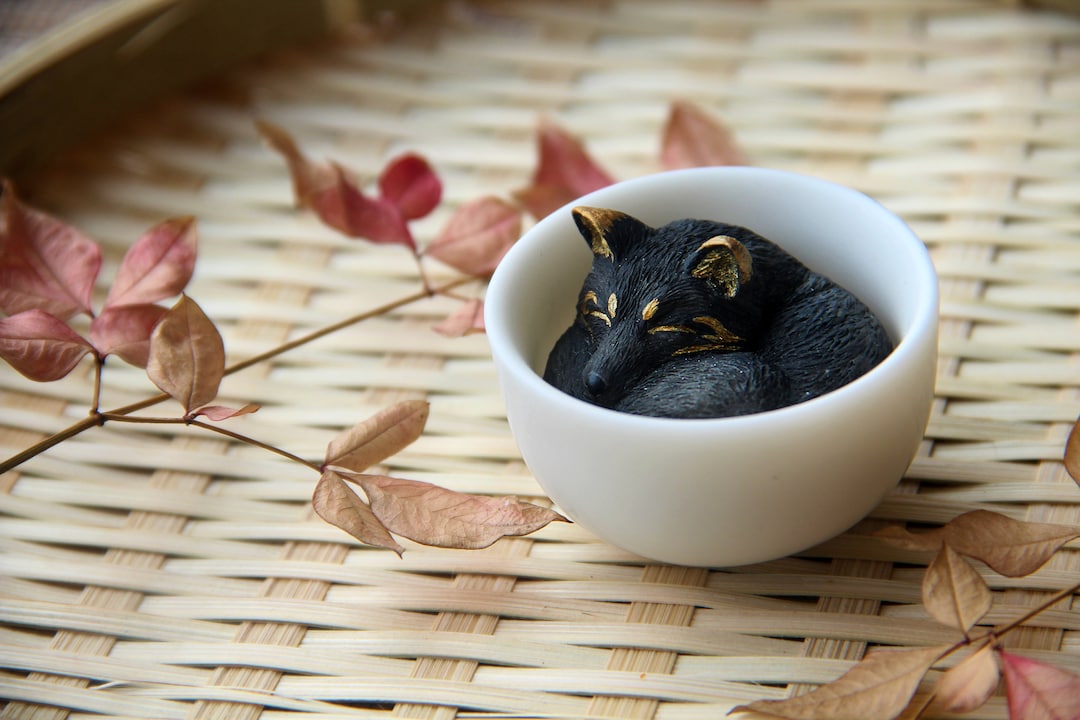 Tea Fox / Teacup Fox (oinari Black Fox) - Handmade Resin Art, Animal ...