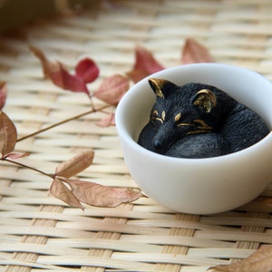 Tea Fox / Teacup Fox (oinari Black Fox) - Handmade Resin Art, Animal ...