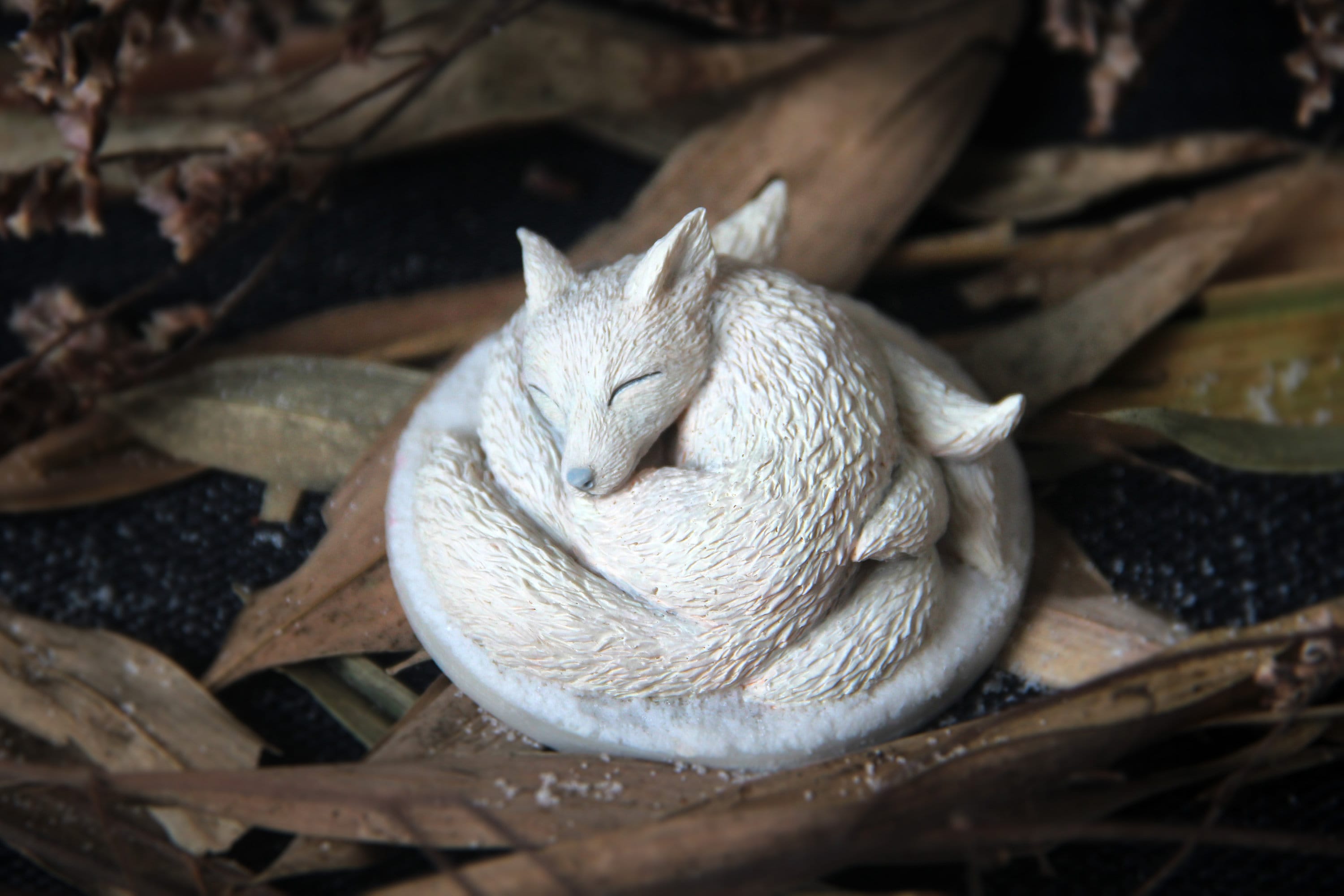 Miniature White Nine Tailed Fox Figurine Sleep in Woods. - Etsy