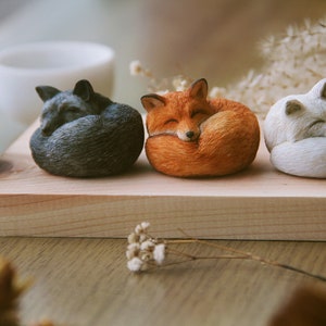 Tea Fox / Teacup Fox (black Fox) Sleeping Kitsune Statue Resin Fox ...