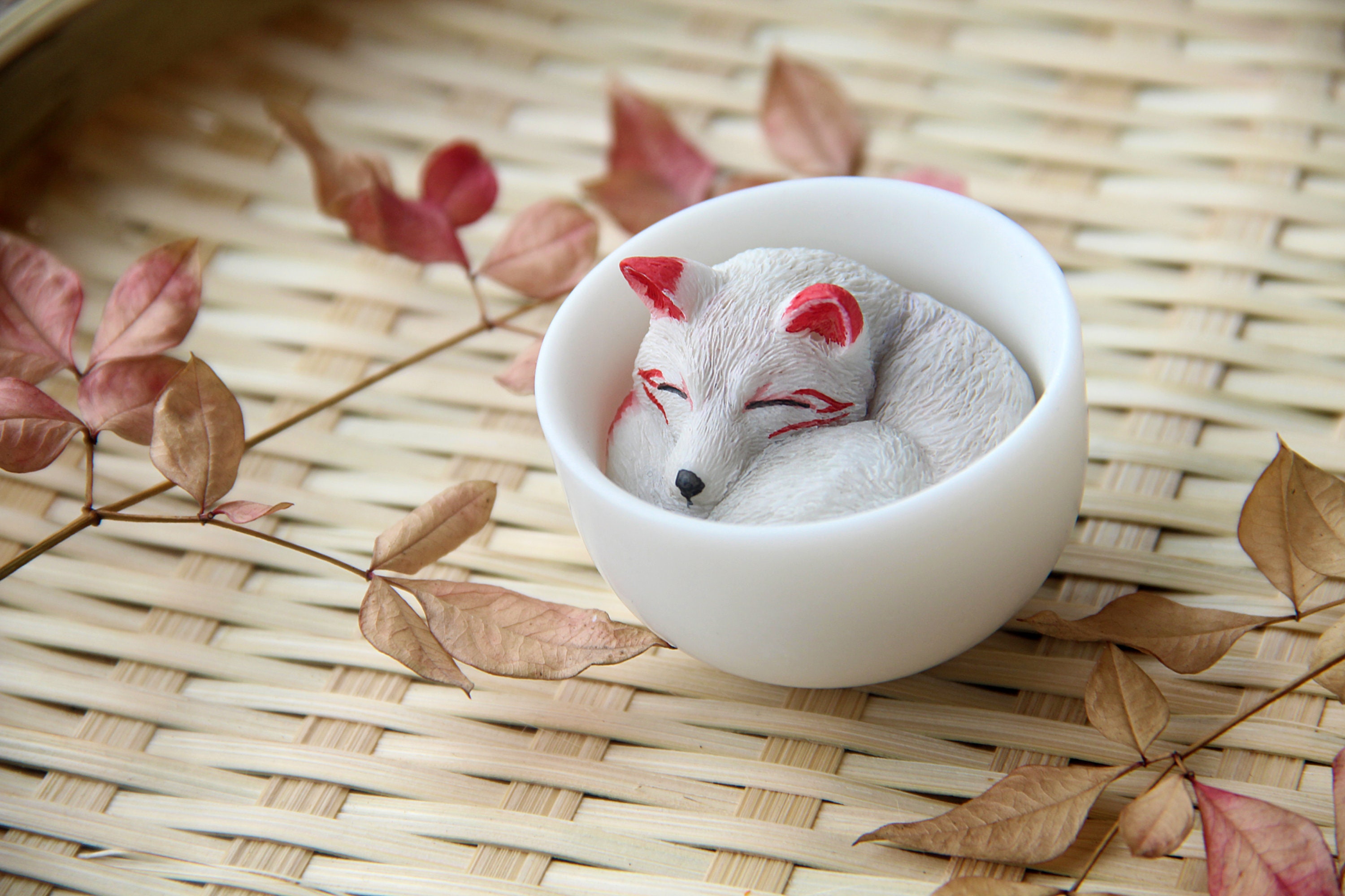 Tea Fox / Teacup Fox oinari White Fox Handmade Resin Art - Etsy