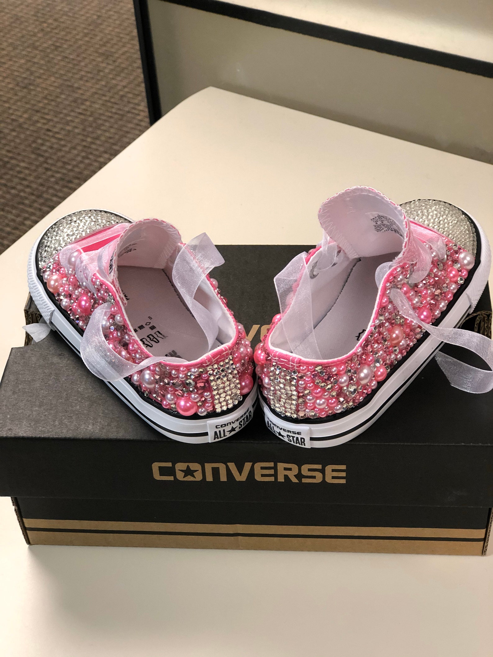 All-star Low Top Pink Girl Converse, Bling Converse, First Birthday - Etsy