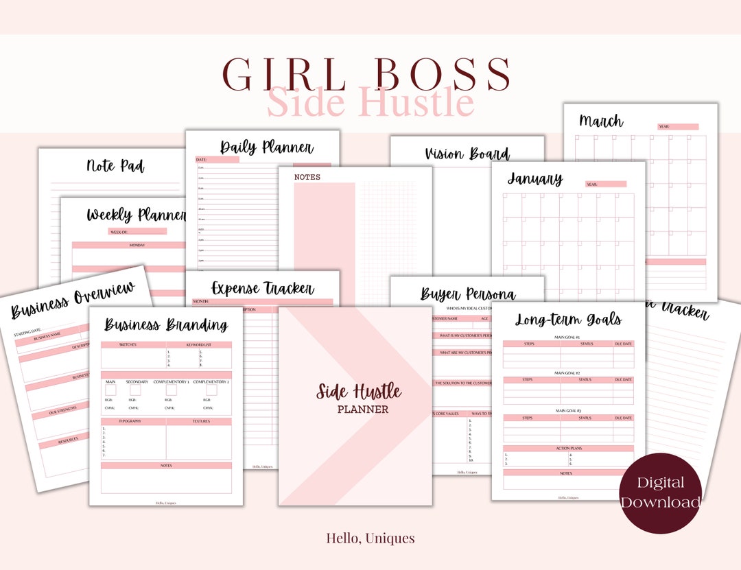 Girl Boss Side Hustle Planner: Small Business Binder (digital Download ...