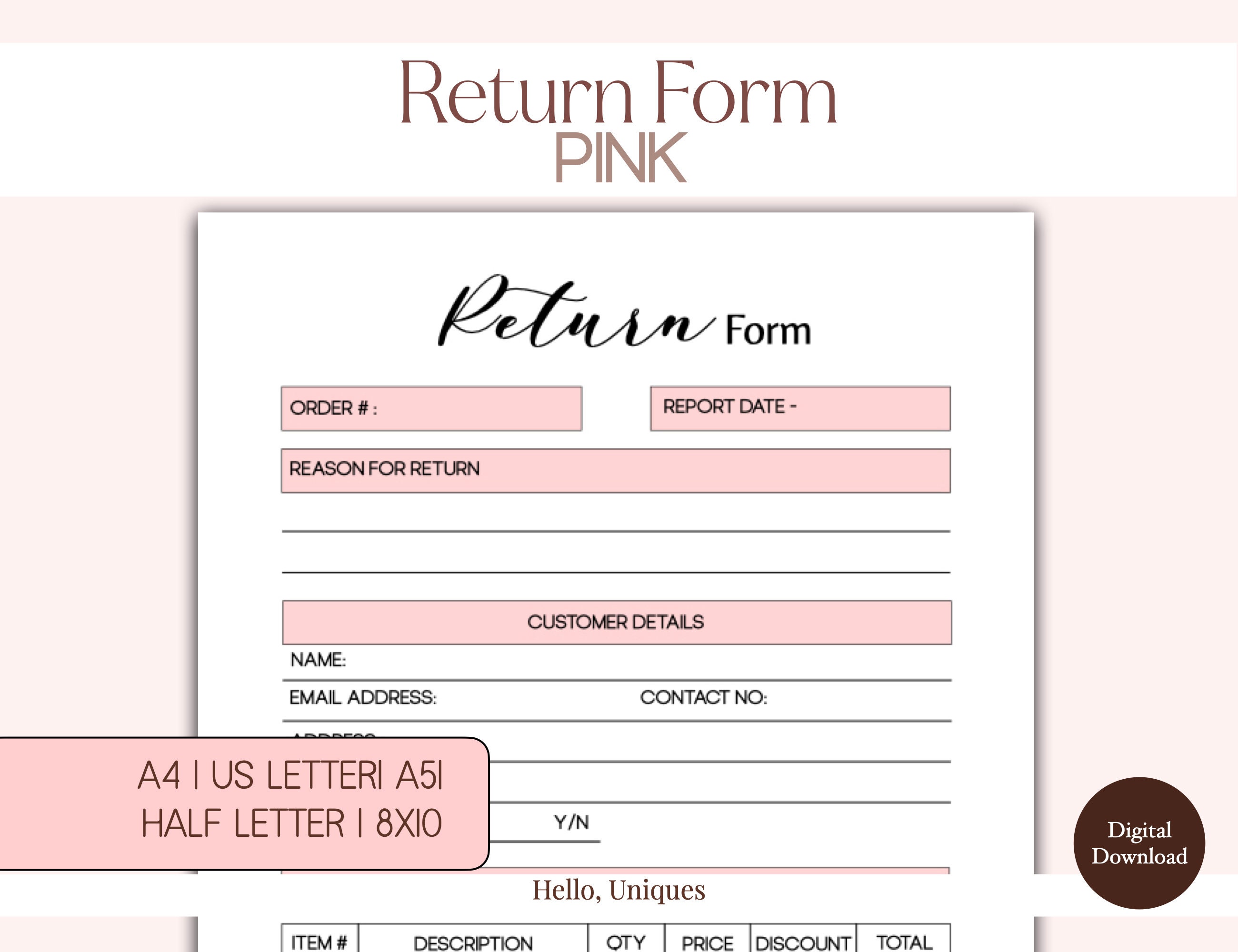 Printable Pink Return Form | for Business Owners | Return Form Tracker ...