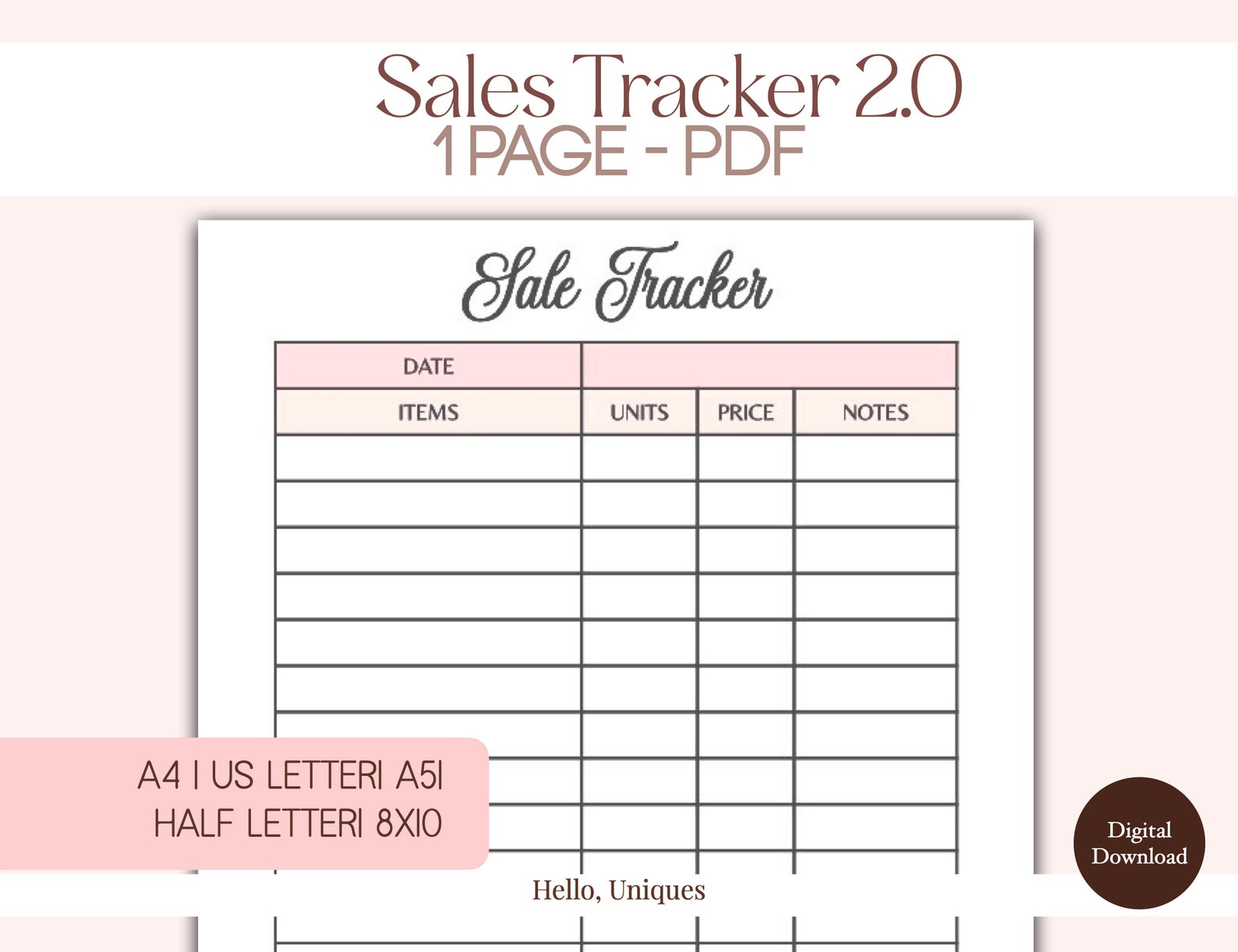 Sale Tracker 2.0 Printable | Template | Form | Sales Recorder | Order ...