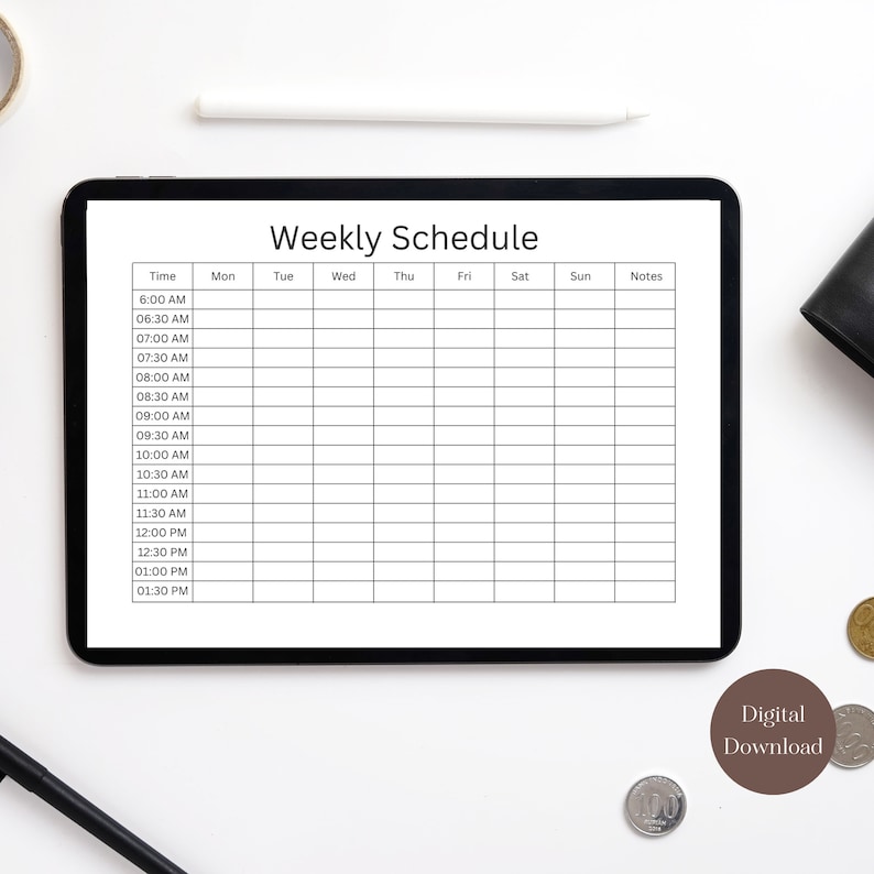 Horizontal Weekly Schedule Planner: Hourly, Half-hour (PDF Download) - Etsy