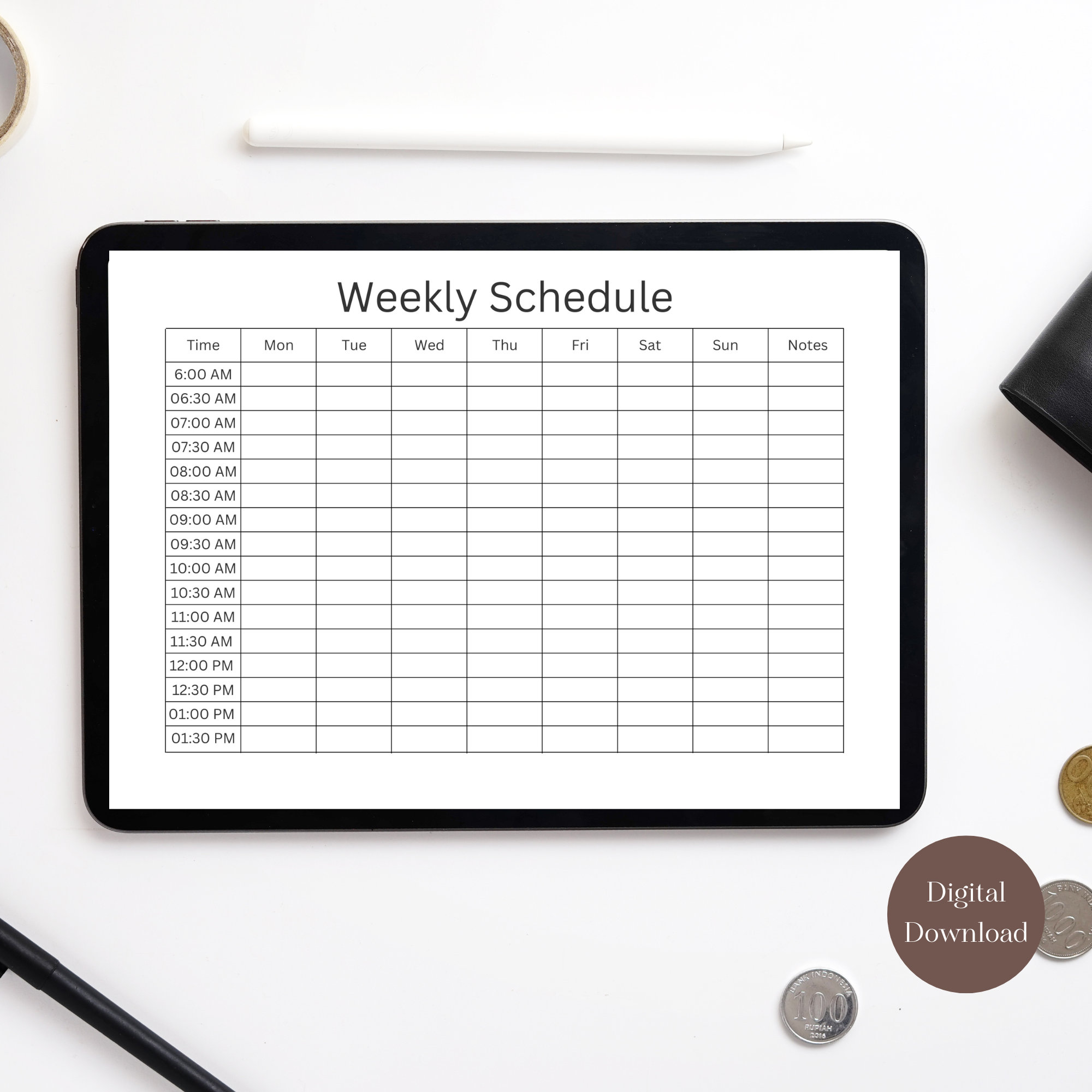 Landscape Horizontal Weekly Schedule Planner | Hourly | Half Hour | Mon ...