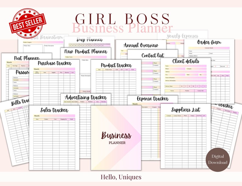 Gradient Light Yellow and Pink Printable Business Planners for Business ...