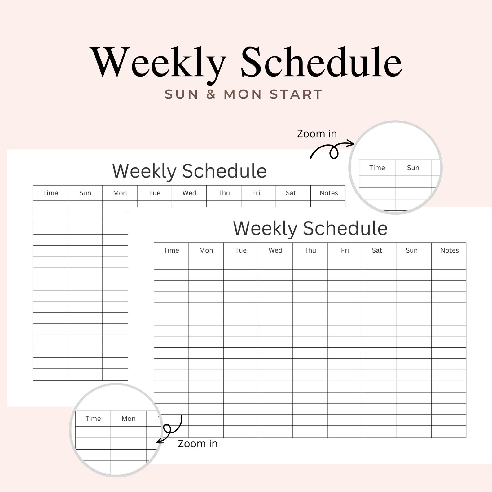 Horizontal Weekly Schedule Planner: Hourly, Half-hour (PDF Download) - Etsy